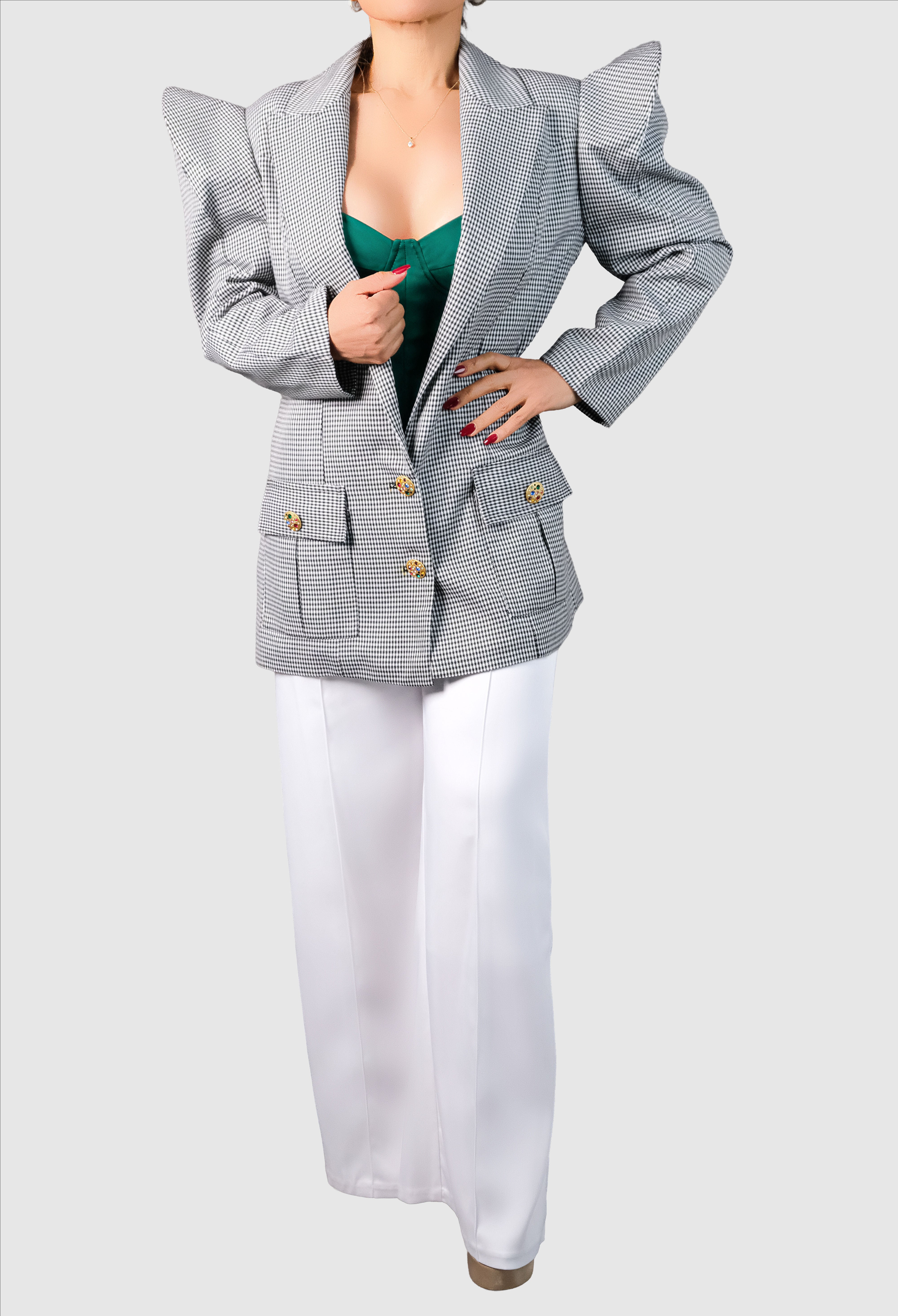 Structured Oversized Blazer in Houndstooth with Sculpted Shoulders – L ...